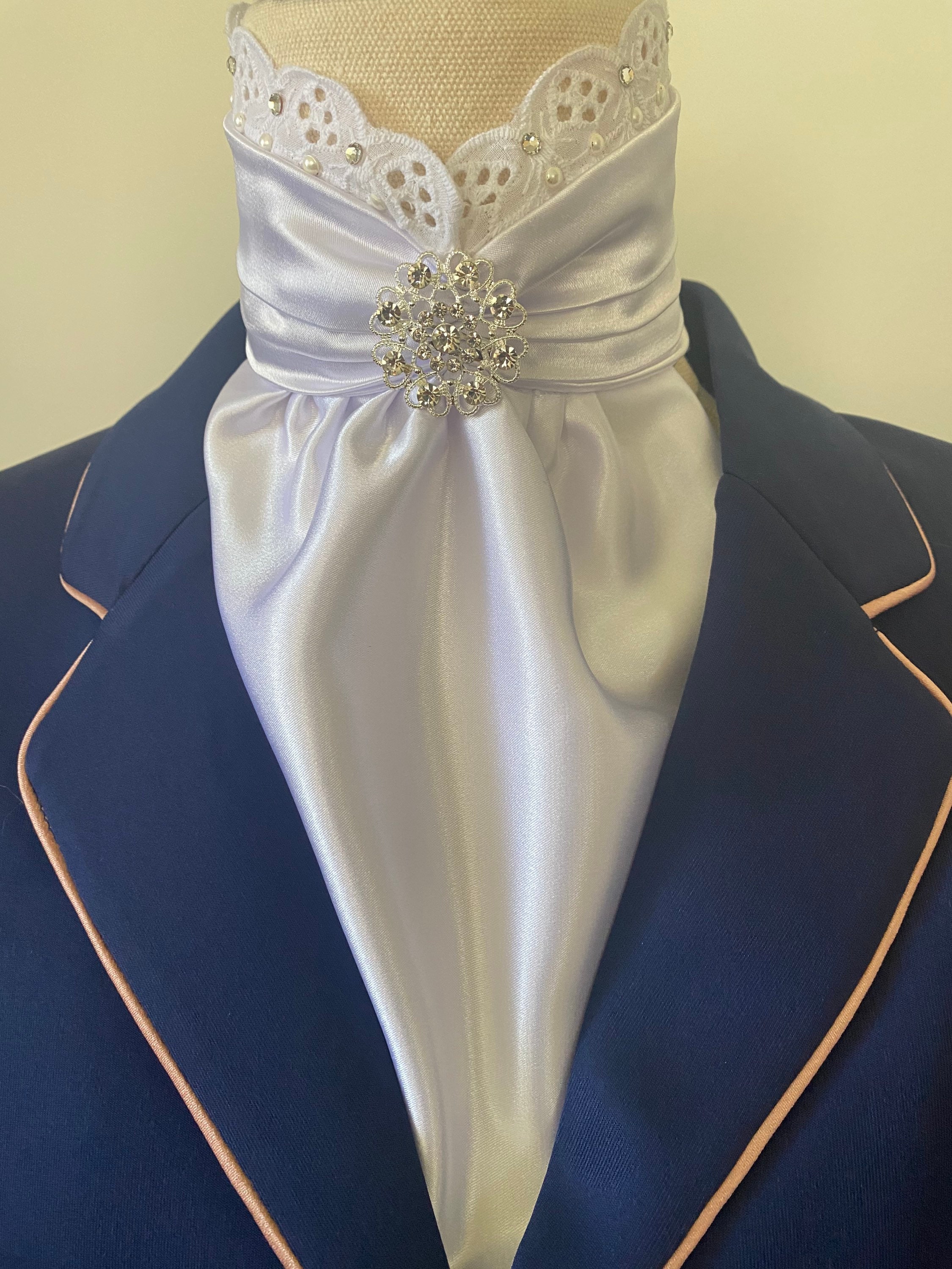 The HHD White Satin Euro Dressage Equestrian Stock Tie 'chloe’ With ...