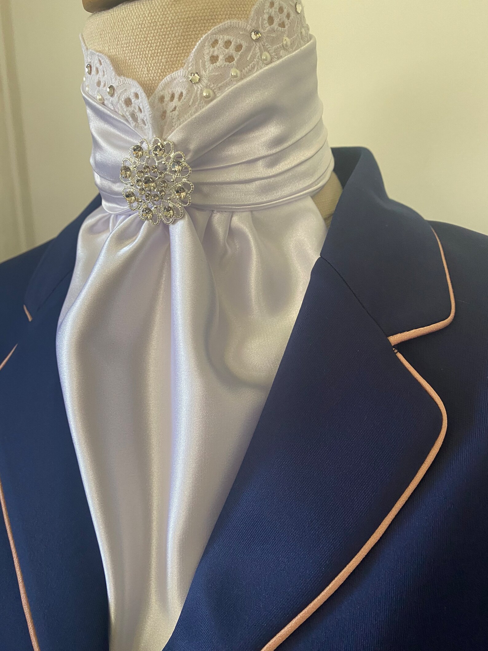 The HHD White Satin Euro Dressage Equestrian Stock Tie 'chloe’ With ...