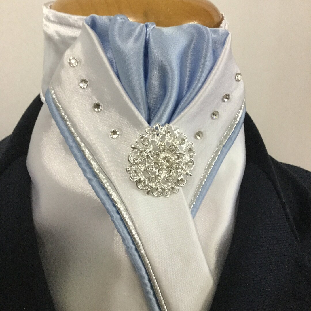 HHD White Equestrian Dressage Show Stock Tie Light Blue or Grey With ...