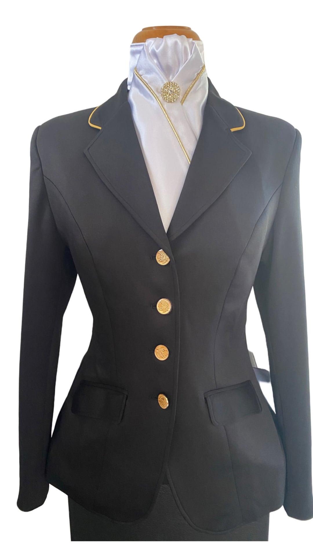HHD Dressage Equestrian Stretch Show Jacket Black/navy Blue With Gold ...