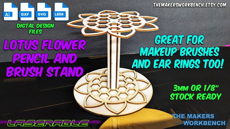 Lotus Flower Pencil & Brush Stand - Laser Cut Files SVG DXF Ai LBRN - Etsy