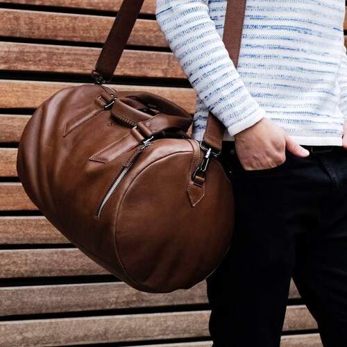 Brown Leather Duffle Bag Large Mens Bag Weekend Bag W/ Shoe - Etsy