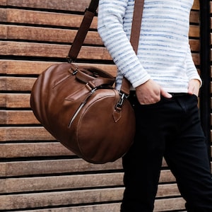 Brown Leather Duffle Bag Large, Mens Bag, Weekend Bag W/ Shoe ...