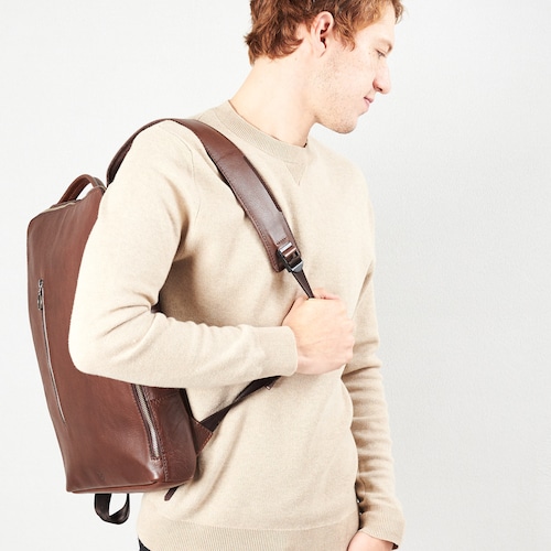 Brown Leather Slim Tech Laptop Backpack. Men's - Etsy