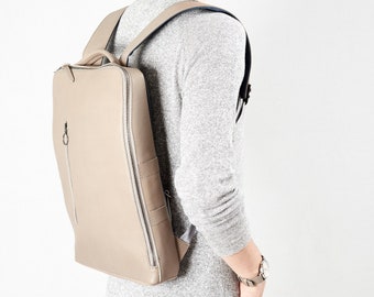 Tan Leather Slim Tech Laptop Backpack. Men's Minimalistic | Etsy