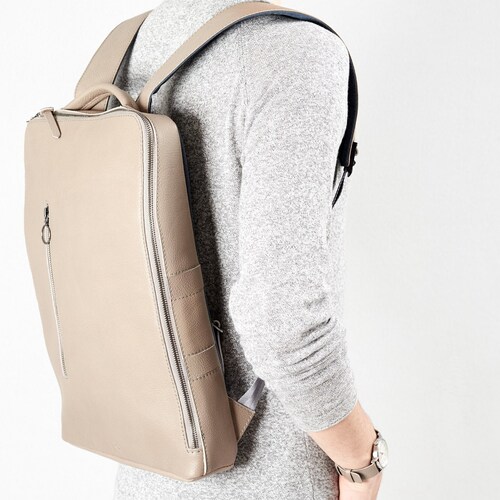 Tan Leather Slim Tech Laptop Backpack. Men's Minimalistic - Etsy