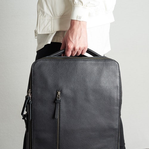 Black Leather Slim Tech Laptop Backpack. Men's - Etsy