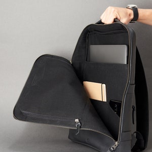 Black Leather Slim Tech Laptop Backpack. Mens Minimalistic Tech ...