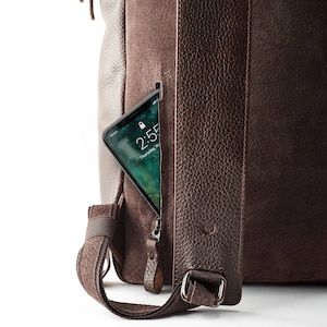 Dark Brown Leather Laptop Backpack Men. Travel Rucksack, MacBook Pro 14 ...