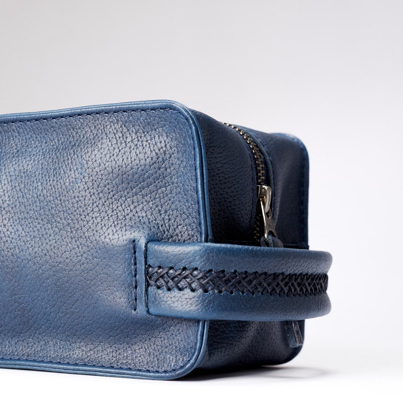 Ocean Blue Leather Toiletry Bag Men, Handmade Travel Dopp Kit, Wash ...
