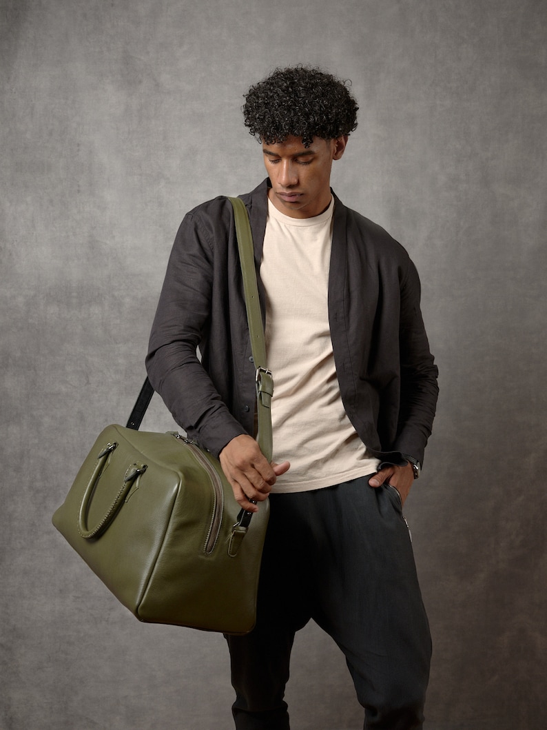 Green Mens Weekend Travel Bag, Duffle Bag Leather, Personalized ...
