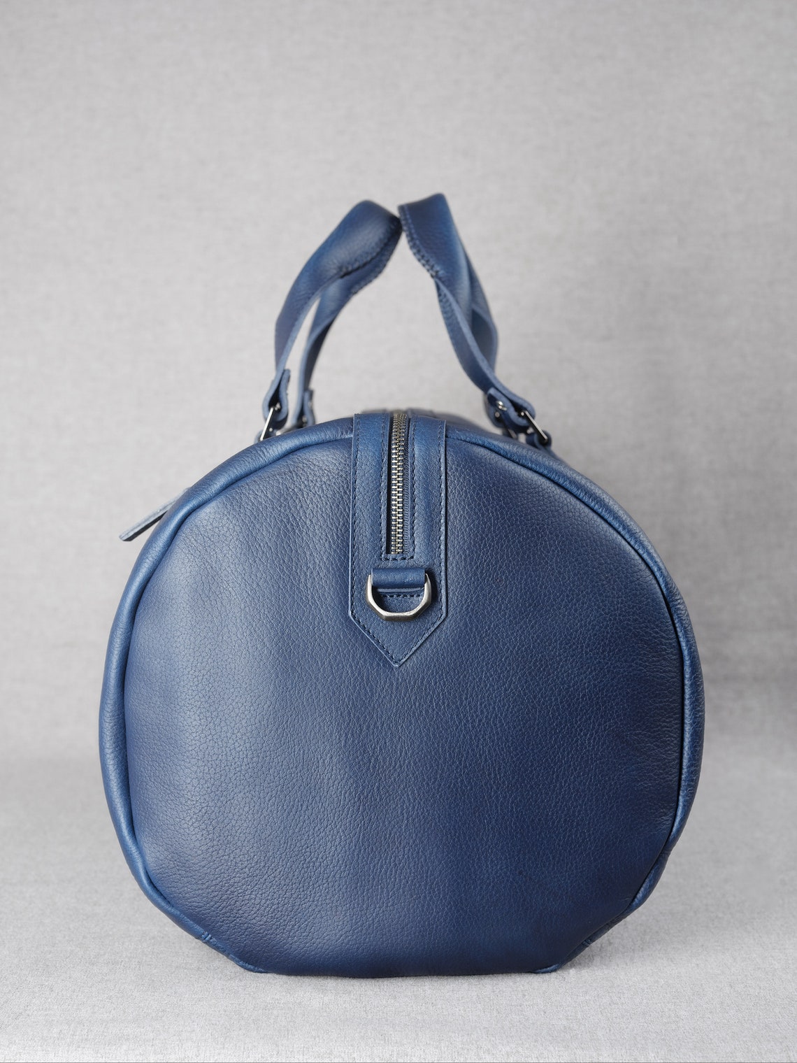 Blue Leather Duffle Bag Men Medium, Shoulder Travel Weekender W/ Shoe ...