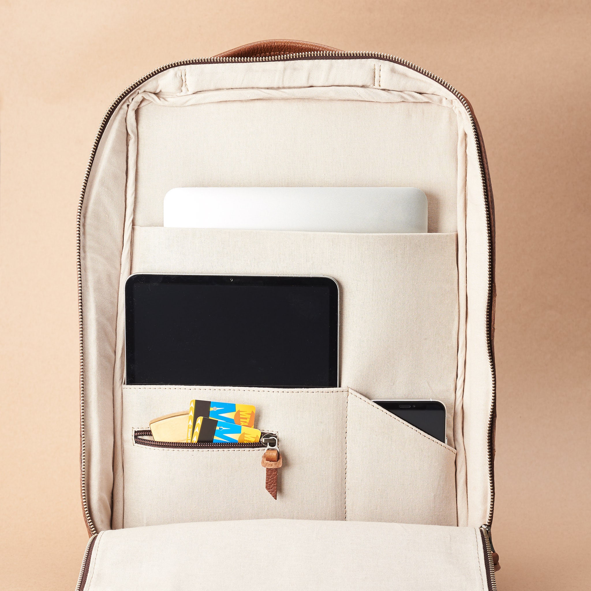 Tan Leather Slim Tech Laptop Backpack. Men's Minimalistic | Etsy