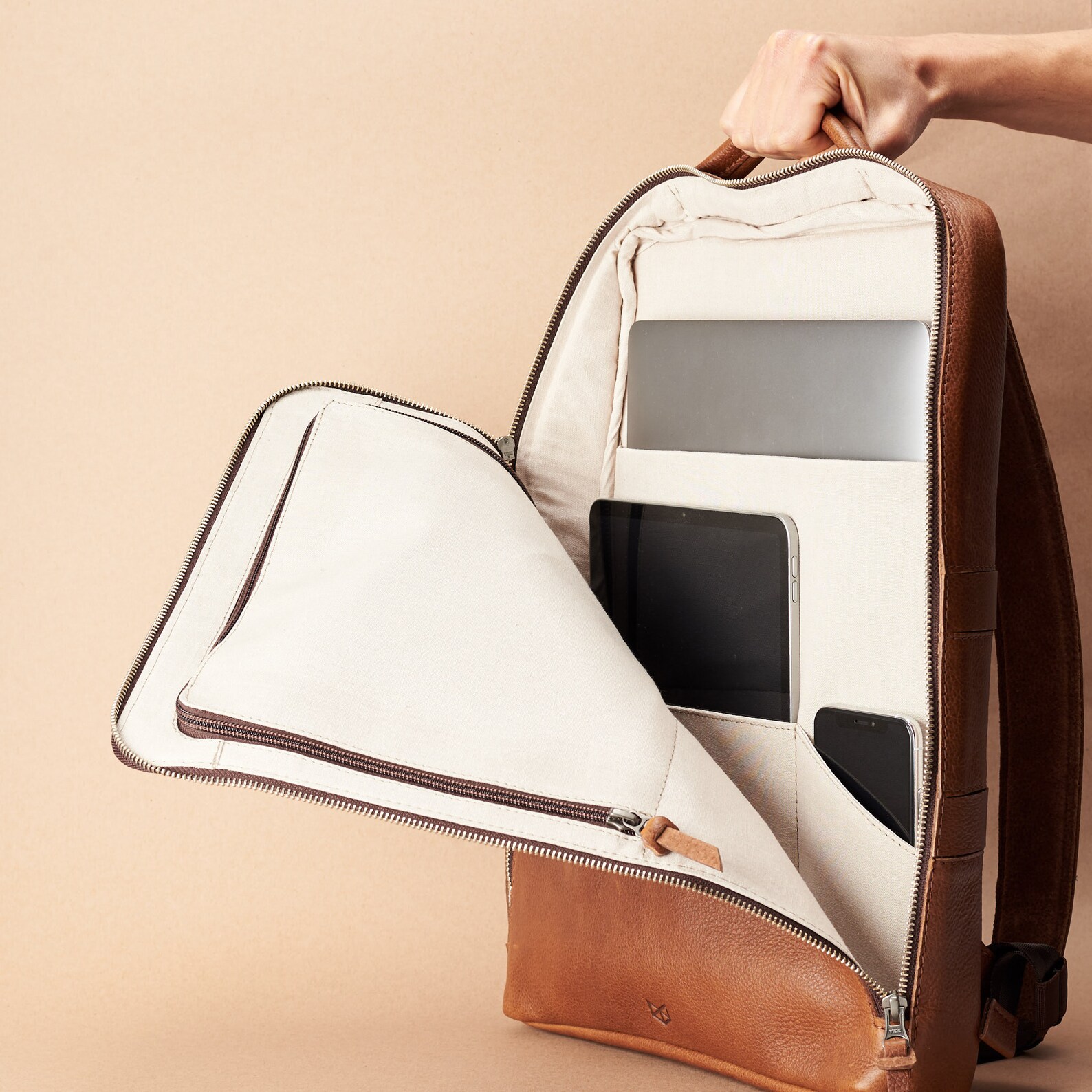 Tan Leather Slim Tech Laptop Backpack. Men's Minimalistic - Etsy