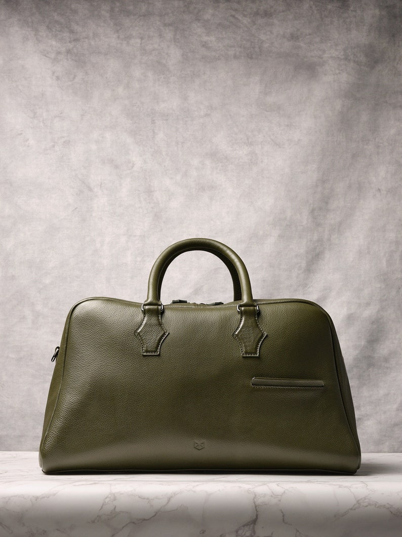 Green Mens Weekend Travel Bag, Duffle Bag Leather, Personalized ...