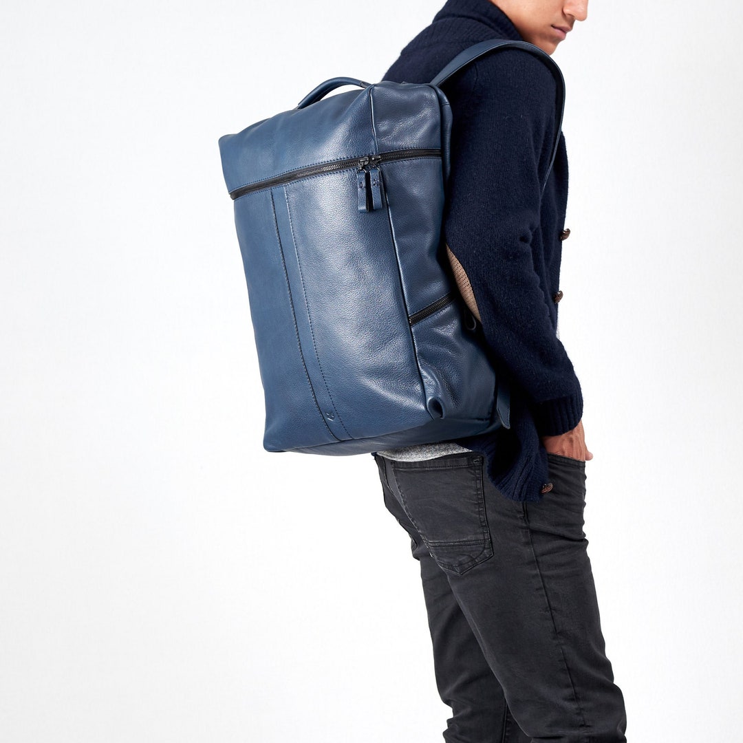 Navy Leather Laptop Backpack, Travel Rucksack, MacBook Pro 15 & MacBook ...
