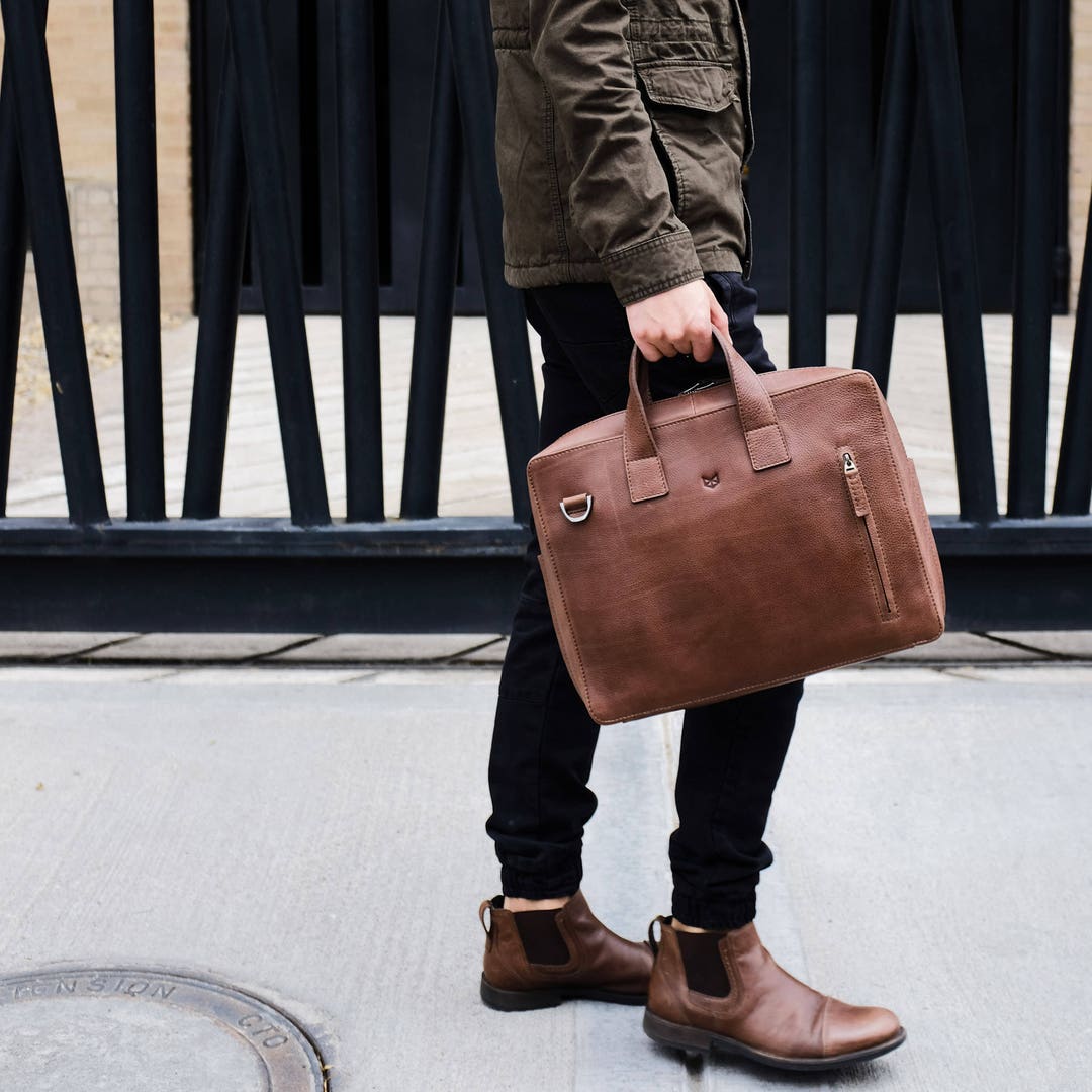 Brown Leather Briefcase Men Attache, Portfolio Messenger Shoulder Bag ...