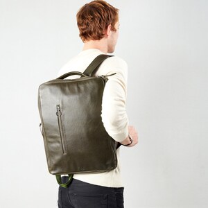 Green Leather Slim Tech Laptop Backpack. Men's - Etsy