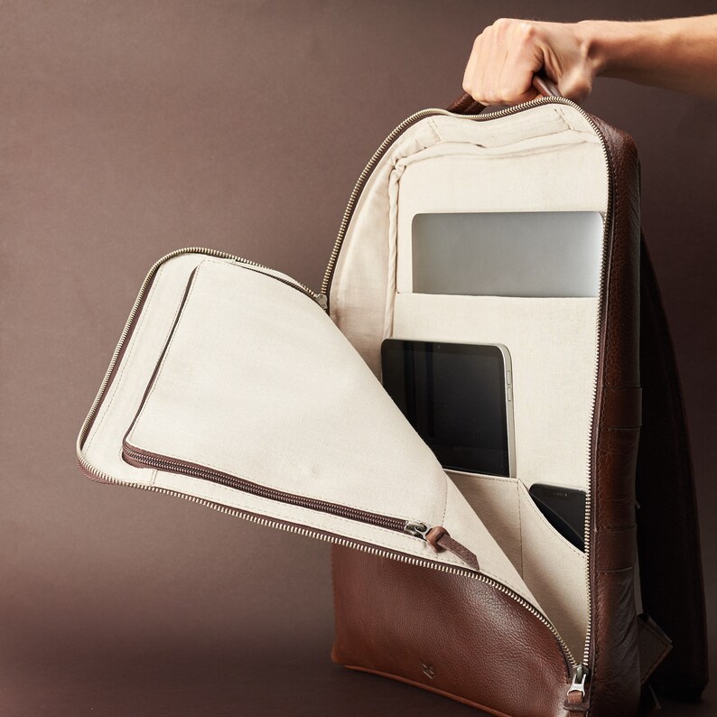 Brown Leather Slim Tech Laptop Backpack. Men's - Etsy