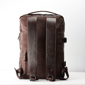 Dark Brown Leather Laptop Backpack Men. Travel Rucksack, MacBook Pro 14 ...
