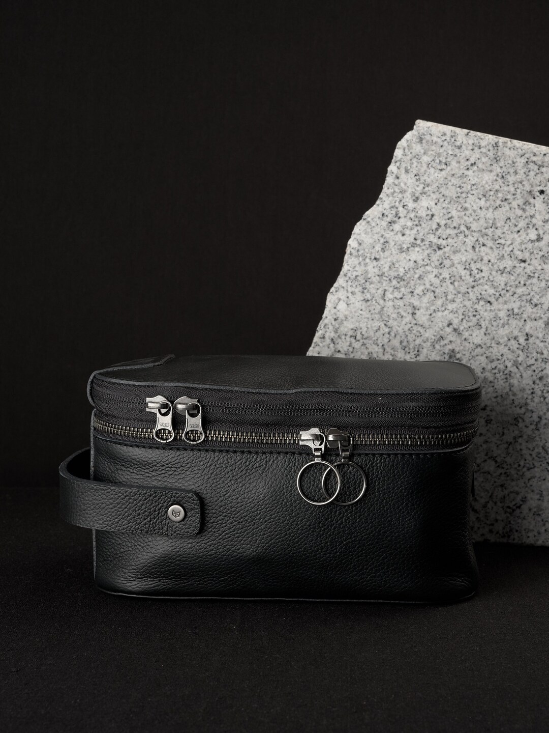 Black Leather Dopp Kit, Handmade Personalized Toiletry Bag, Travel ...