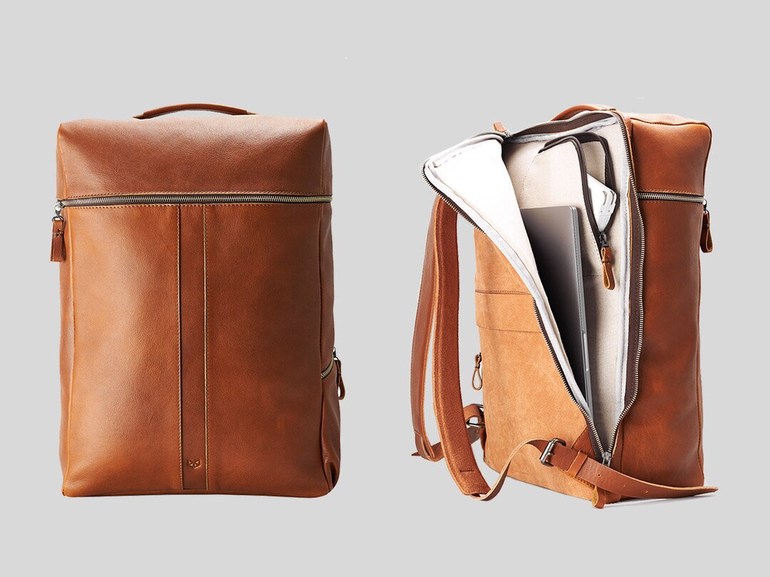 Tan Leather Laptop Backpack, Travel Rucksack, MacBook 16 Backpack ...