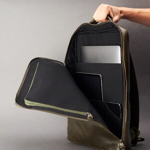 Green Leather Slim Tech Laptop Backpack. Mens Minimalistic Tech ...