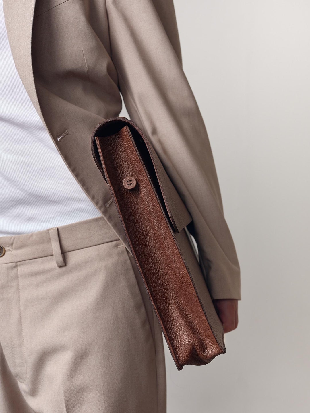 Brown Leather Portfolio, Slim Briefcase, Custom Portfolio for Men ...