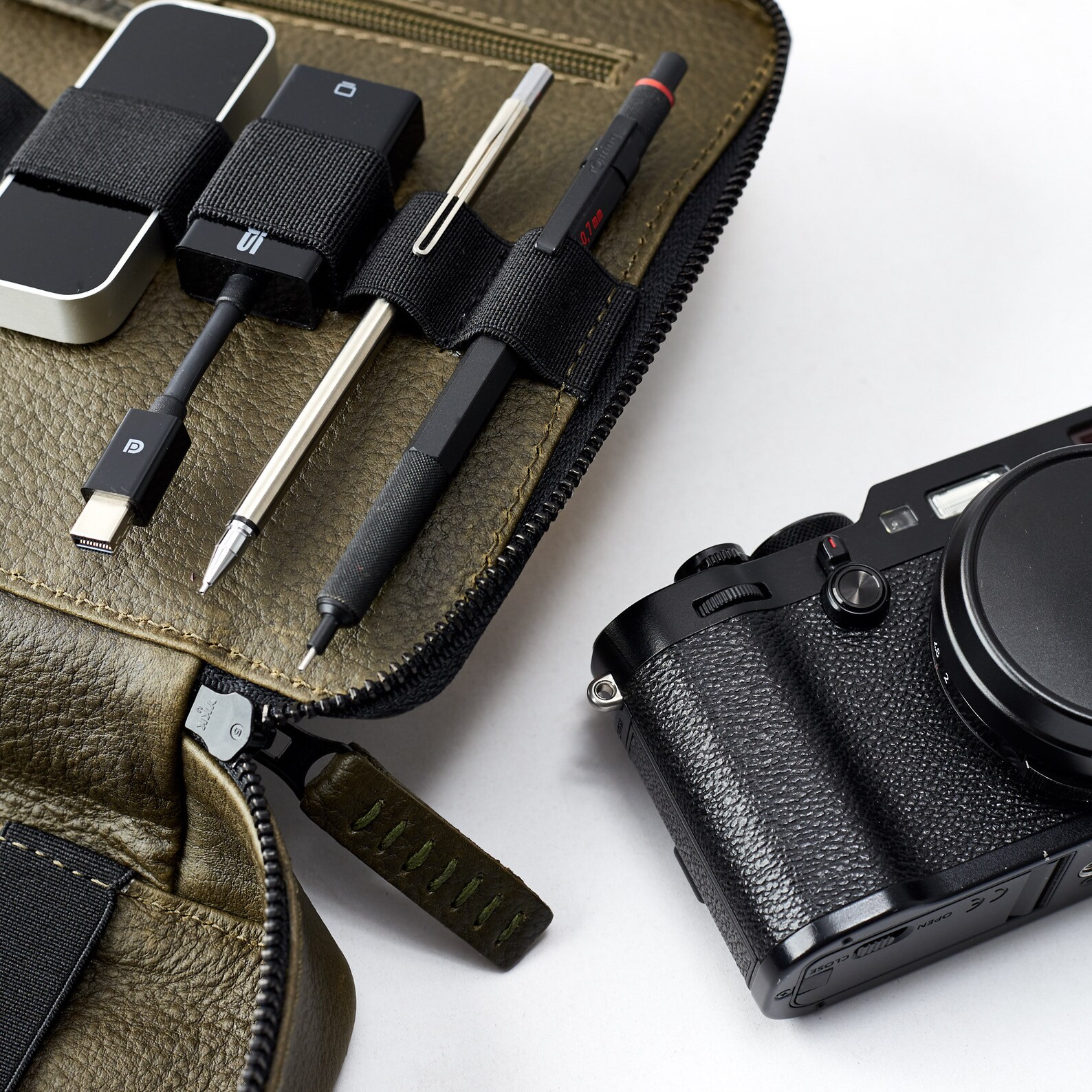 Green Leather Gadget Travel Bag, iPad Leather Bag, Tech Dopp Kit, Cable ...