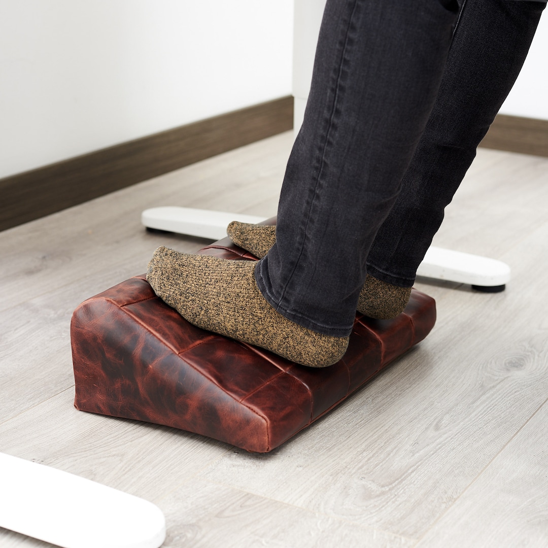 Distressed Cognac Leather Footrest Cover, Ergonomic, WFH, Foot Rest ...