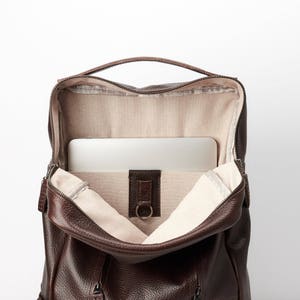 Dark Brown Leather Laptop Backpack Men. Travel Rucksack, MacBook Pro 14 ...