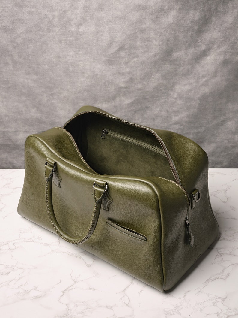 Green Mens Weekend Travel Bag, Duffle Bag Leather, Personalized ...
