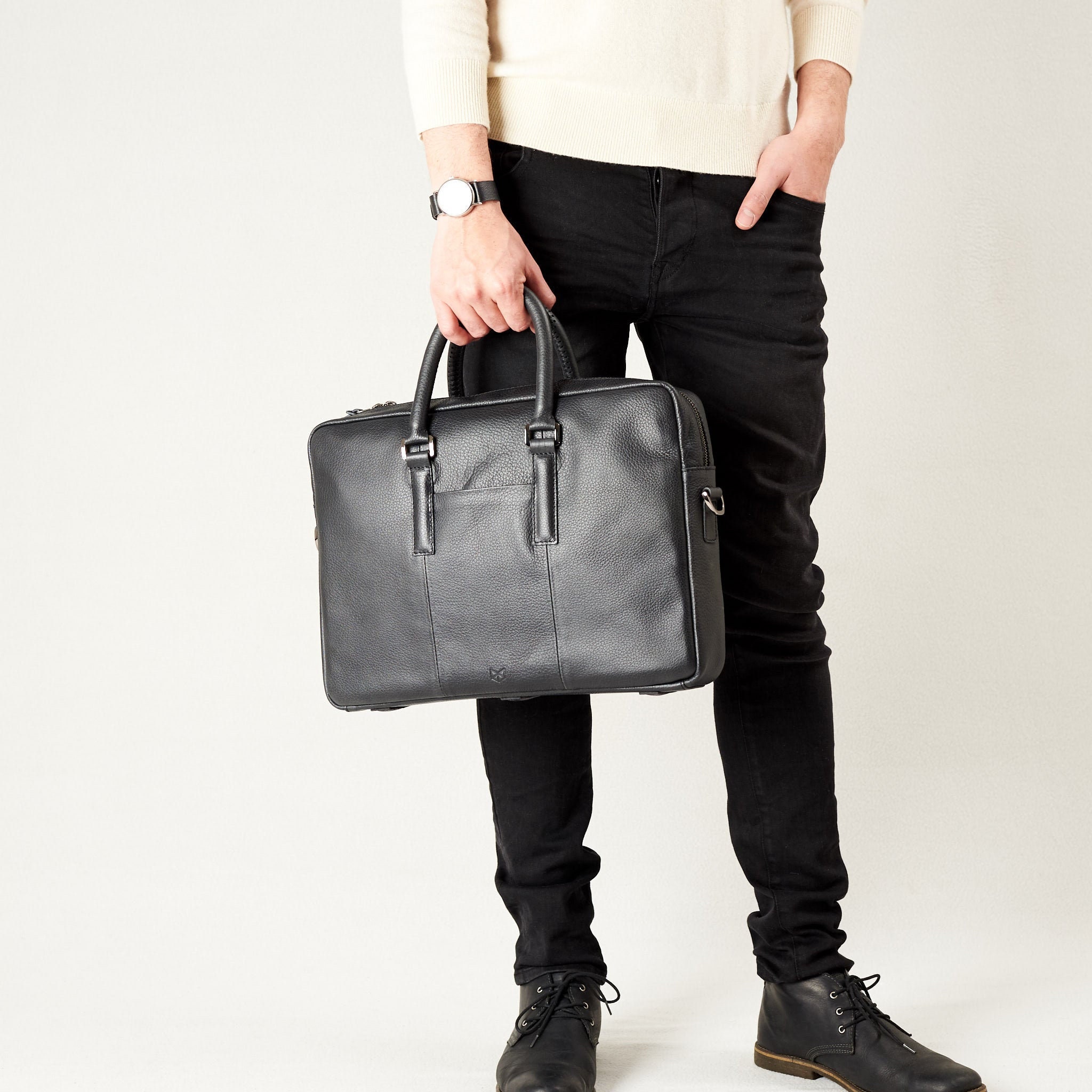 Black Leather Office Briefcase Men Attache, Document Portfolio ...
