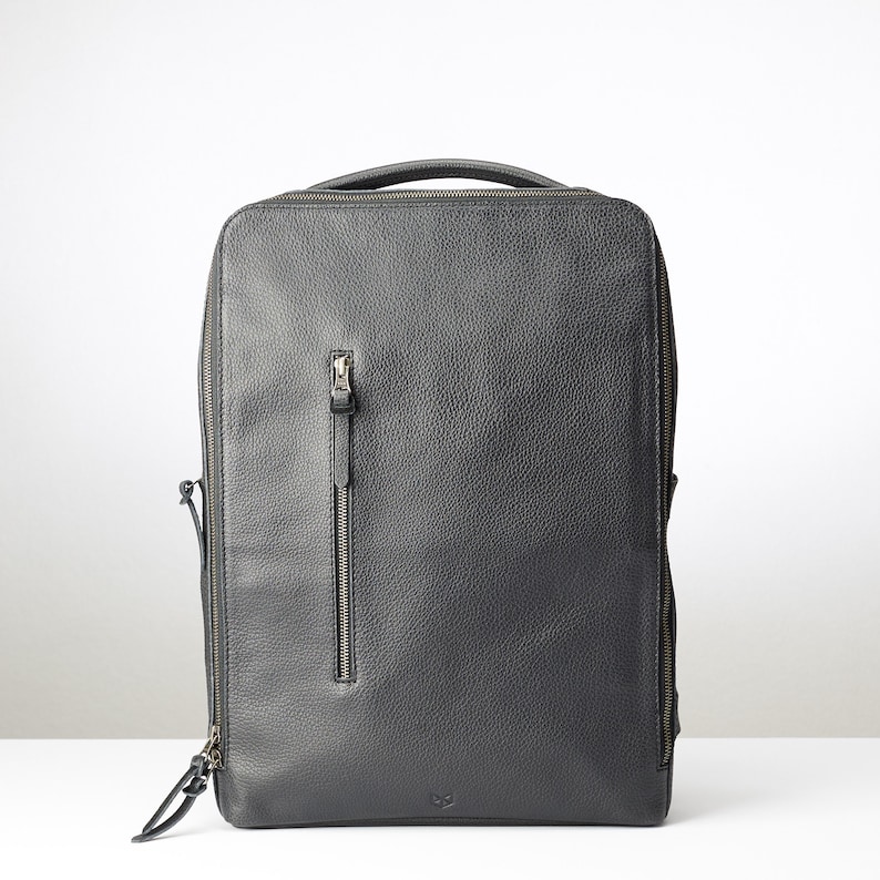 Black Leather Slim Tech Laptop Backpack. Men's - Etsy