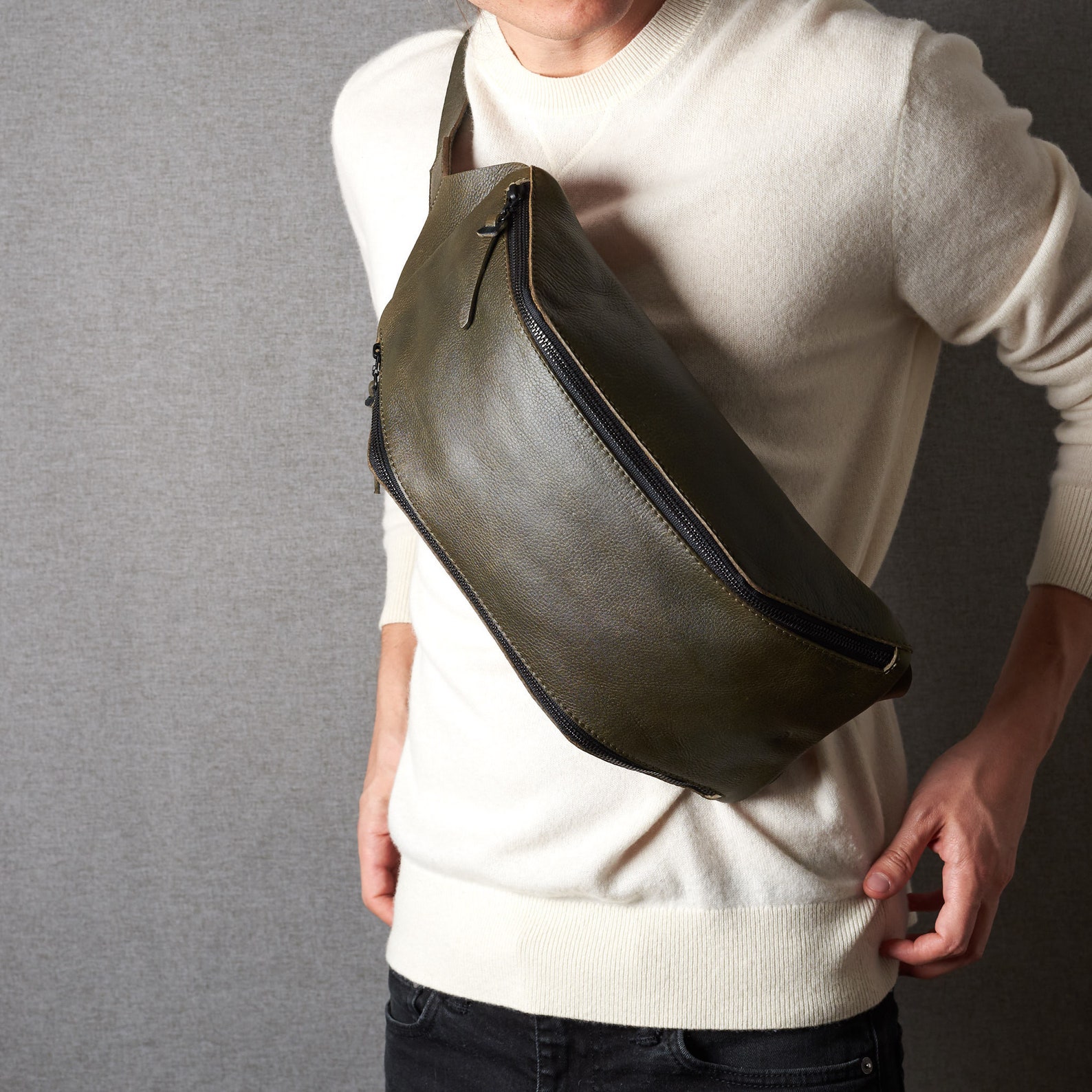 Green Leather Sling Backpack Shoulder Bag Men. Single Strap - Etsy