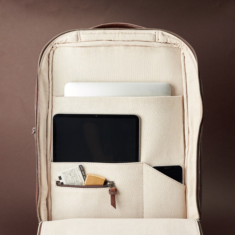 Brown Leather Slim Tech Laptop Backpack. Men's - Etsy