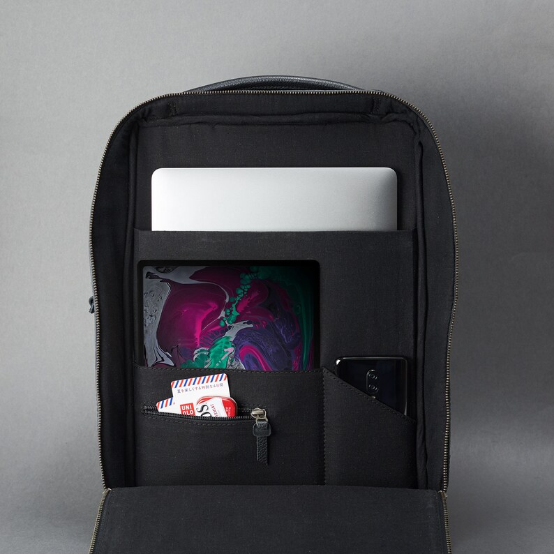 Black Leather Slim Tech Laptop Backpack. Men's - Etsy