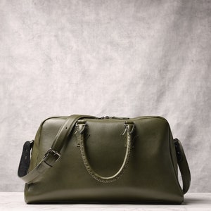 Green Mens Weekend Travel Bag, Duffle Bag Leather, Personalized ...