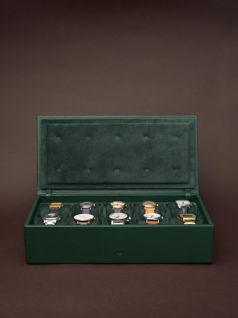 Green Watch Box Case, Handmade Case for Watches, Leather Watch Storage ...