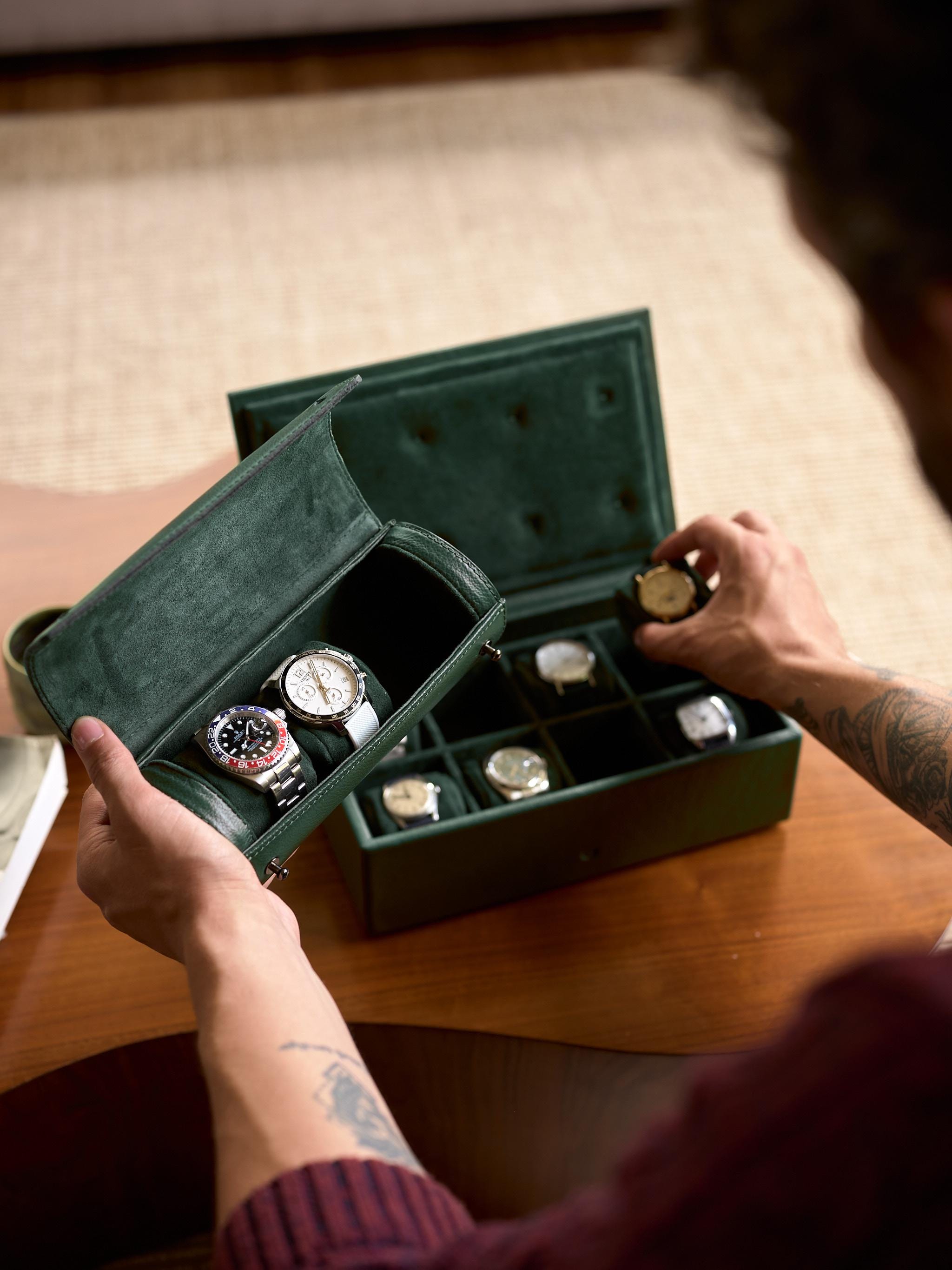 Green Watch Box Case, Handmade Case for Watches, Leather Watch Storage ...