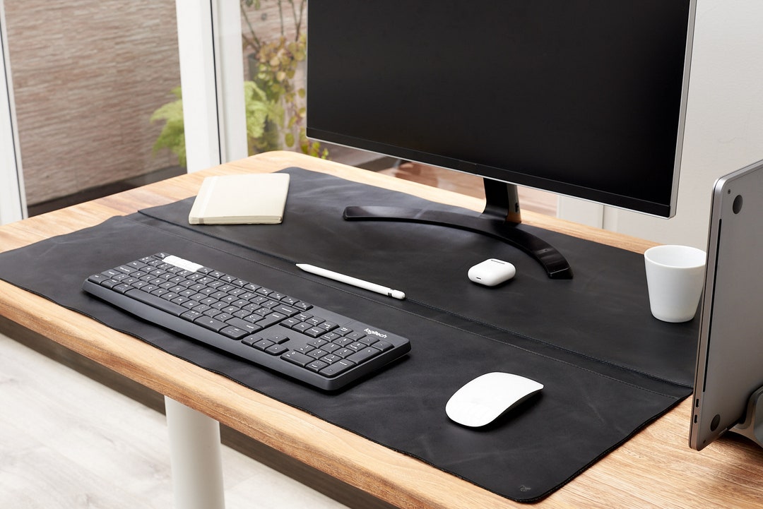 Black Leather Mouse Keyboard Pad Men Desk Mat Blotter - Etsy