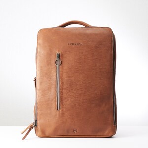 Tan Leather Slim Tech Laptop Backpack. Men's Minimalistic Tech ...