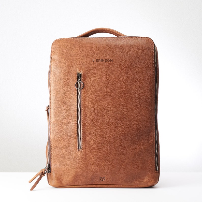Tan Leather Slim Tech Laptop Backpack. Men's Minimalistic - Etsy