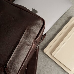 Dark Brown Leather Laptop Backpack Men. Travel Rucksack, MacBook Pro 14 ...