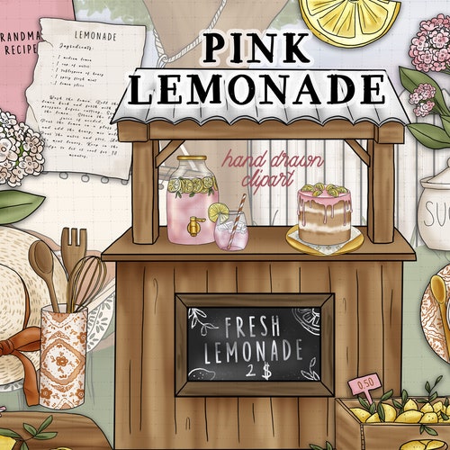 Pink Lemonade Stand Clipart Lemon Clip Art Spring Clipart - Etsy