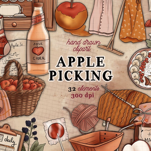 Fall Clipart Kit Apple Picking Fall Clip Art Set Commercial - Etsy