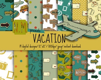Vintage Travel Digital Paper Pack Travel digital pattern | Etsy
