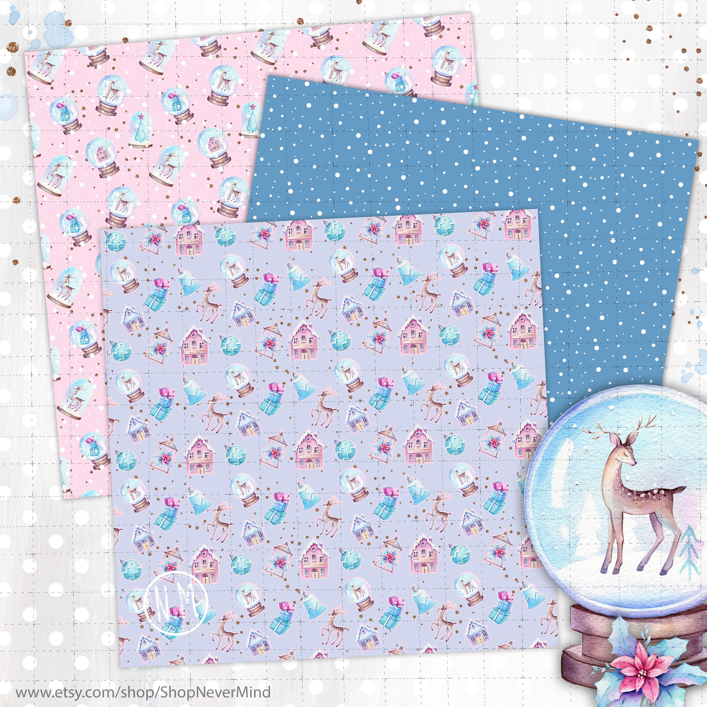 Pink Christmas Digital Paper Pack Snowglobe Winter Digital Pattern ...