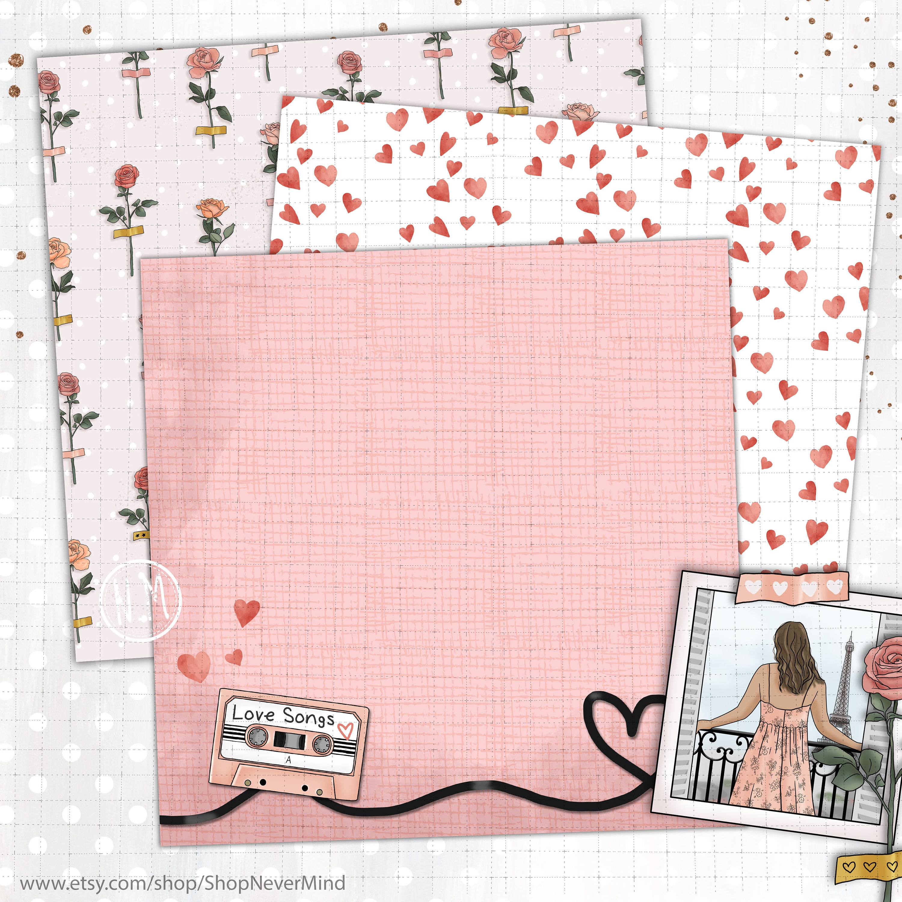 Valentines Day Digital Paper Commercial Use Valentines | Etsy