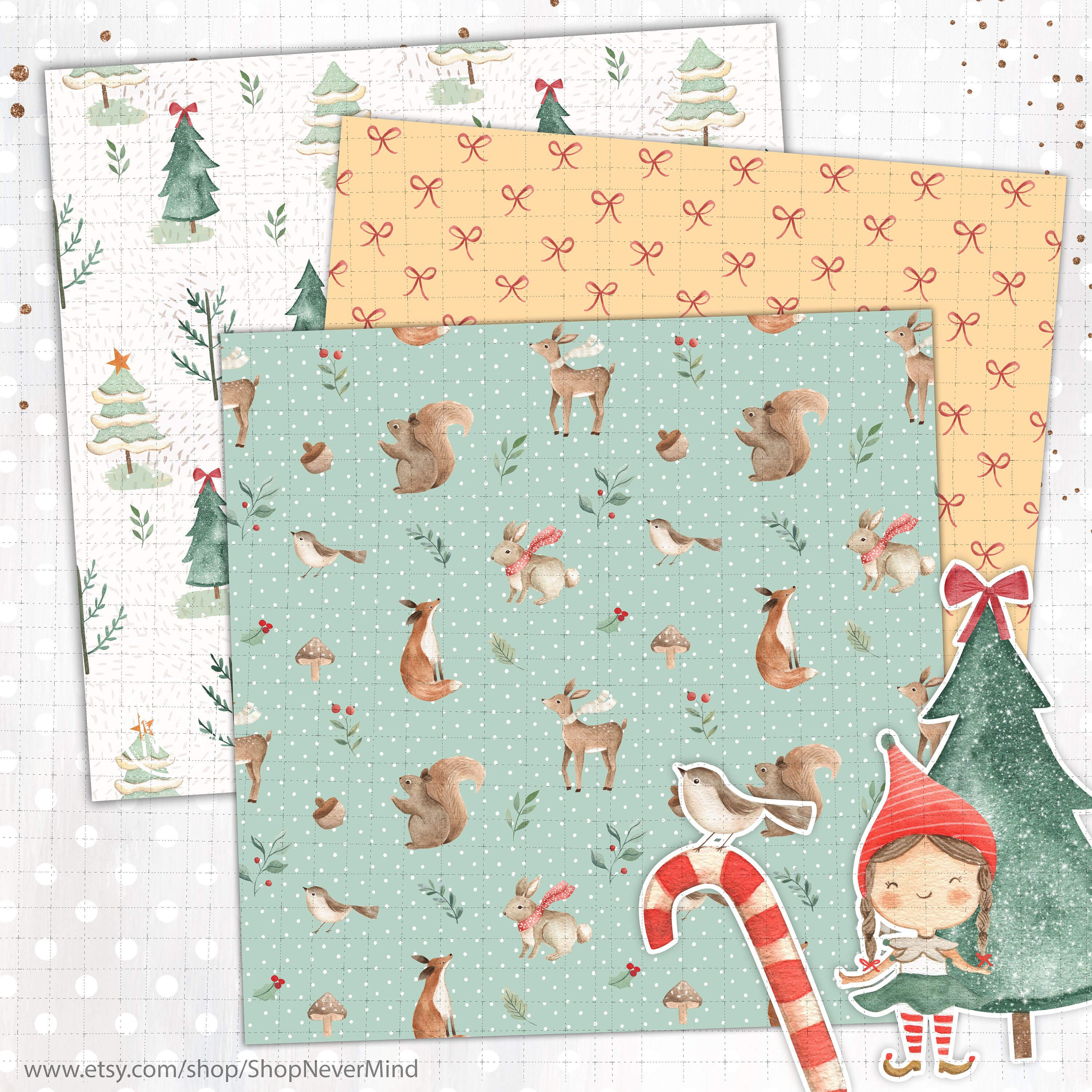 Christmas Digital Paper Pack Commercial Use Christmas Digital | Etsy